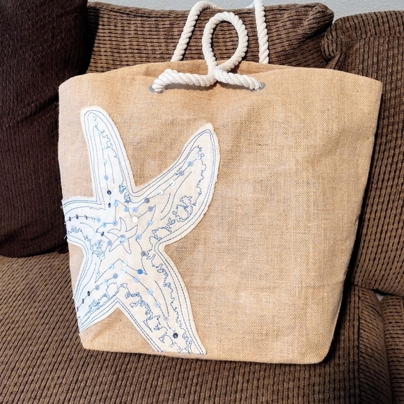 Bags | Reusable Beach Jute Burlap Nautical Bag Nwot | Poshmark